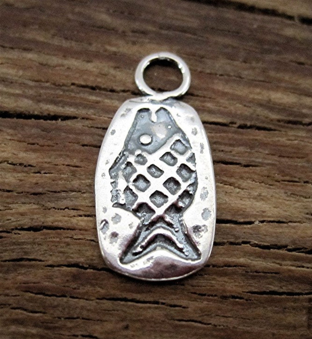 Artisan Stamped Fish Charm in Sterling Silver one - Etsy