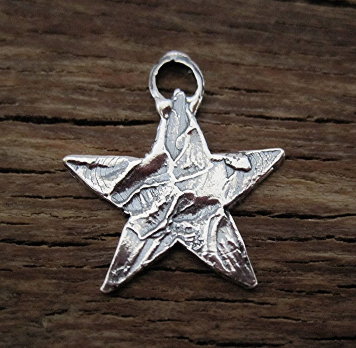 Rustic Textured Artisan Star Charm and Pendant in Sterling Silver (one ...