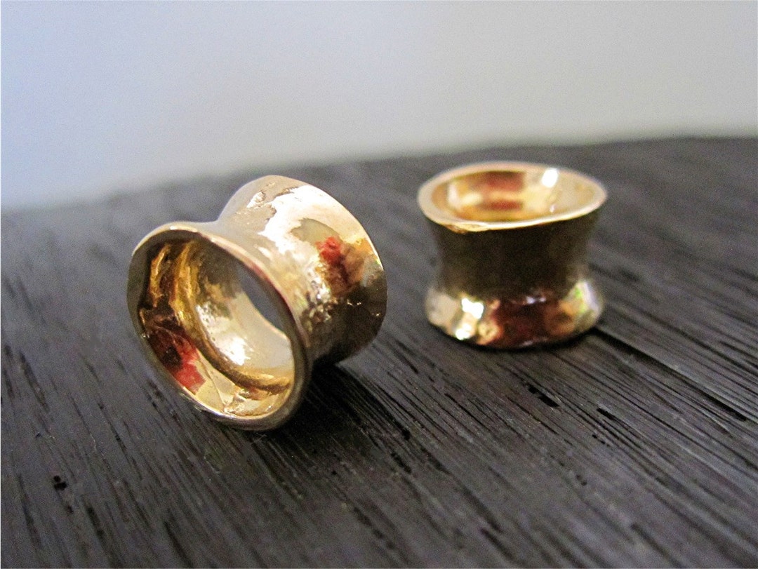 One Medium Hammered Concave Artisan Gold Bronze Bead and Slider (one ...