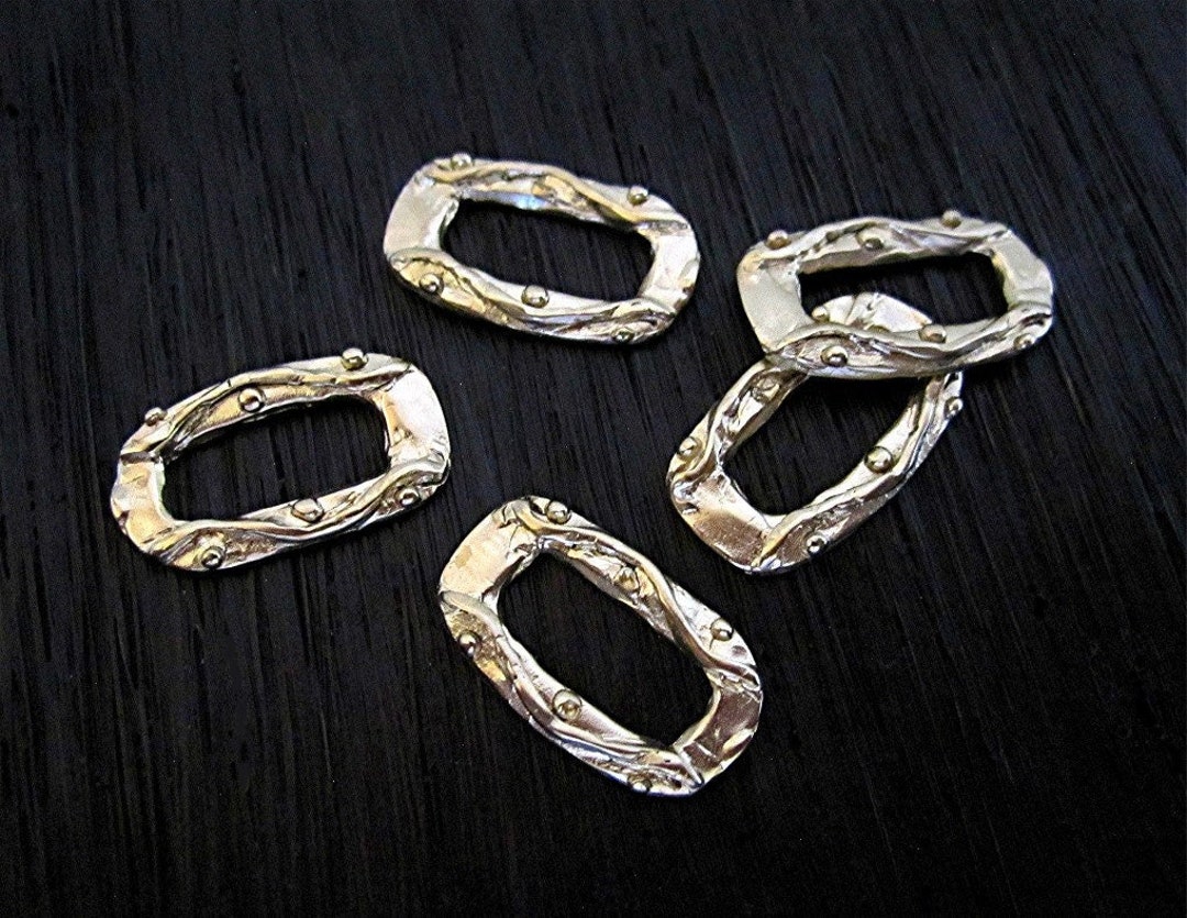 Wavy Dotted Rectangular Artisan Jewelry Chain Link in Gold Bronze (one ...