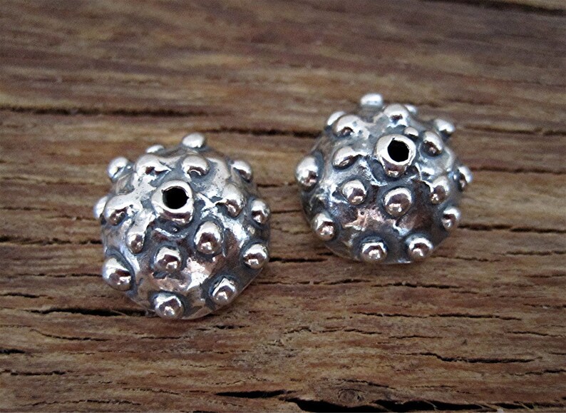 Two Bumpy Dotted Artisan Bead Cap Endings in Sterling Silver - Etsy