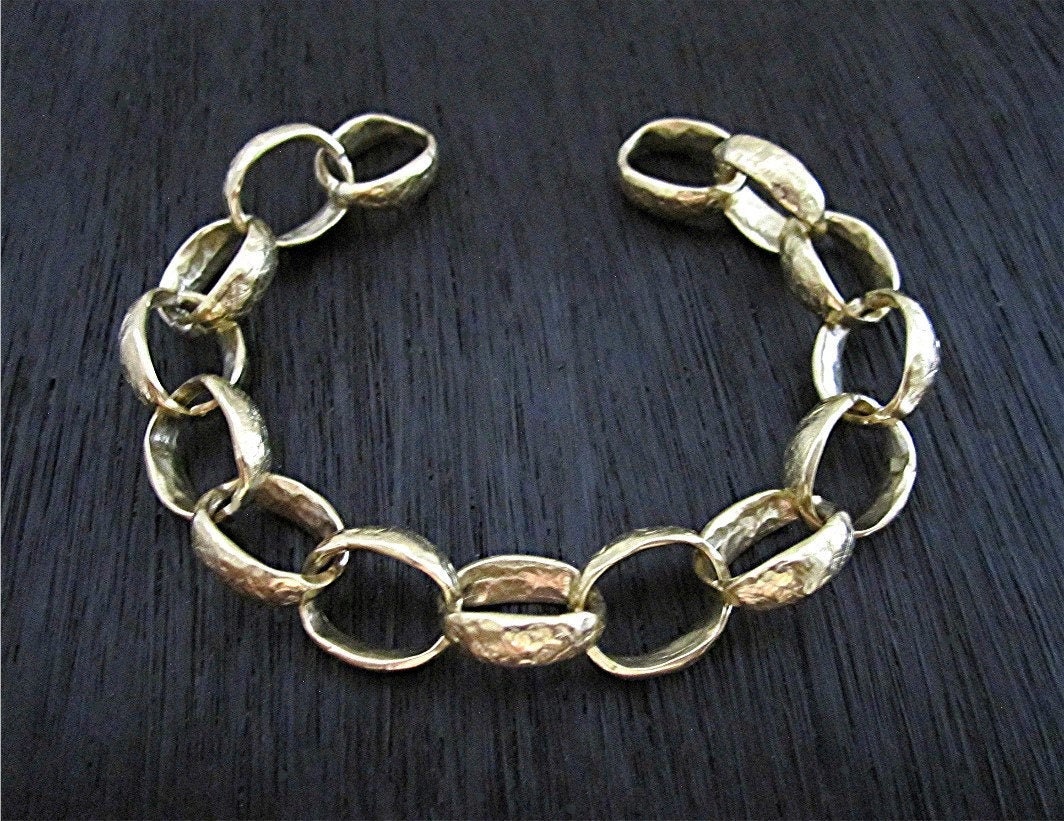 Large Artisan Gold Bronze Textured Chunky Oval Chain Link | Etsy