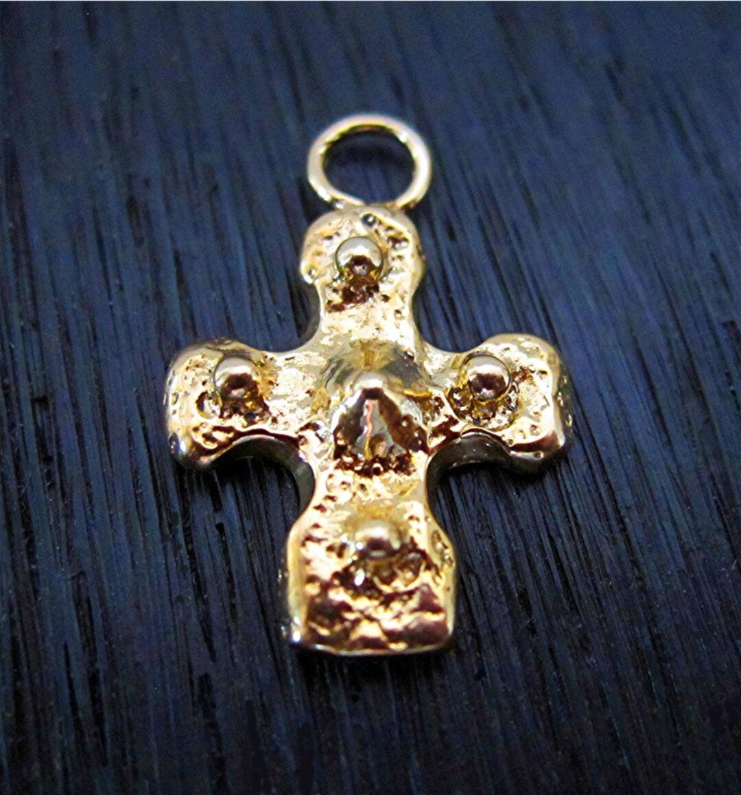 Rustic Artisan Dotted Cross Charm in Gold Bronze (one)(n) - Etsy
