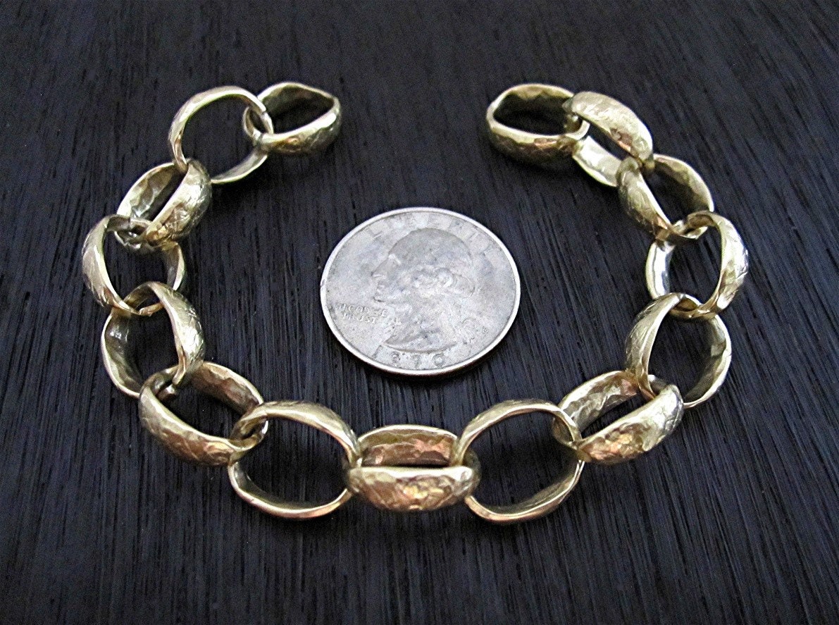 Large Artisan Gold Bronze Textured Chunky Oval Chain Link - Etsy