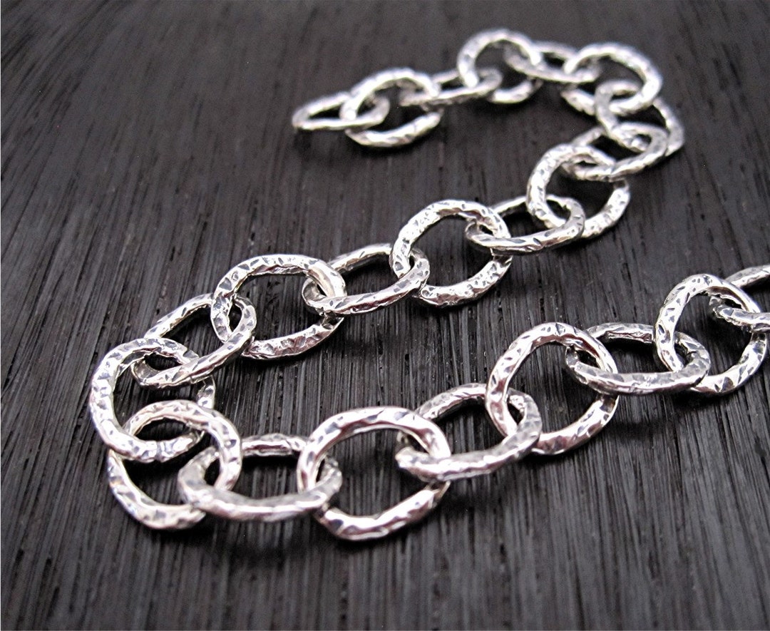 Artisan Handcrafted Textured Sterling Silver Link Chain (multiple ...