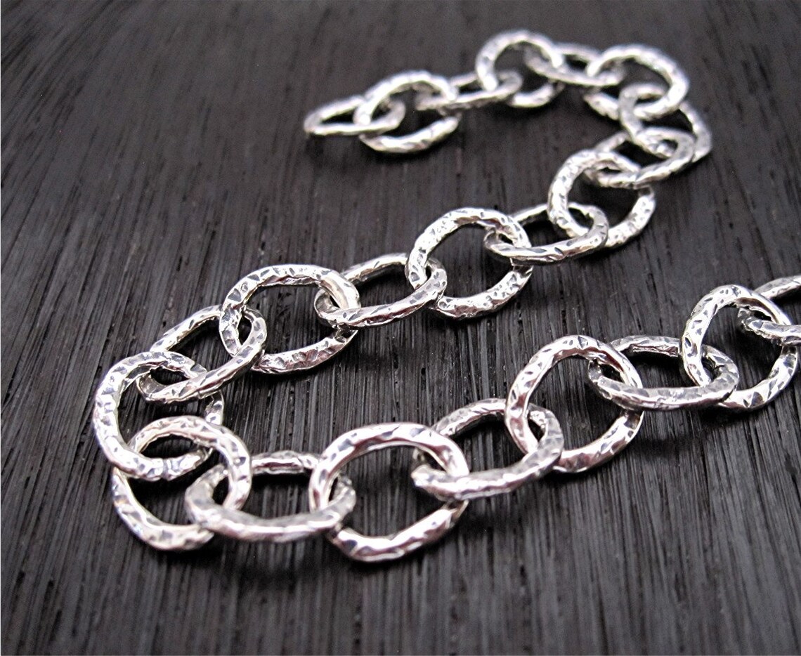 Artisan Handcrafted Textured Sterling Silver Link Chain (multiple ...