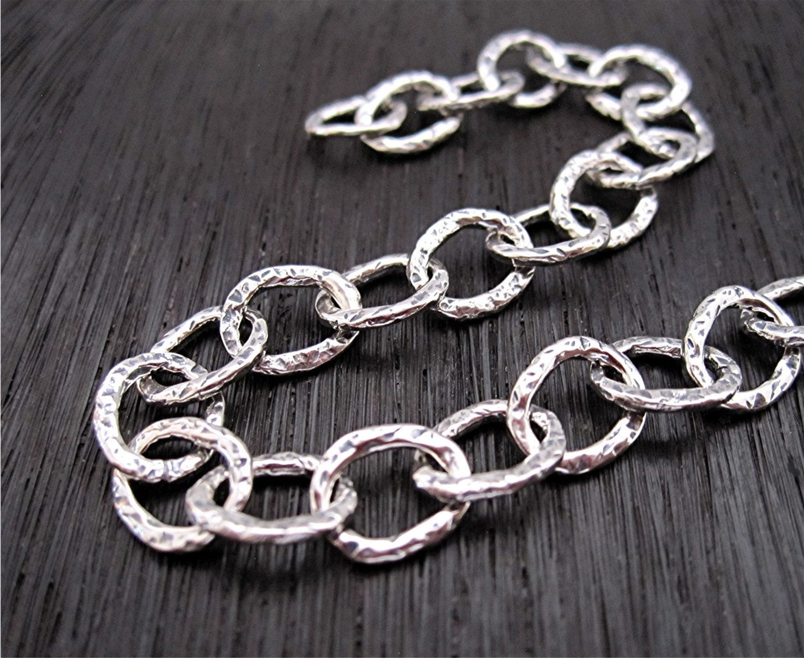 Artisan Handcrafted Textured Sterling Silver Link Chain (multiple ...
