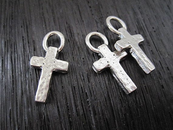 One Small Thick Hammered Artisan Sterling Silver Cross Charm - Etsy