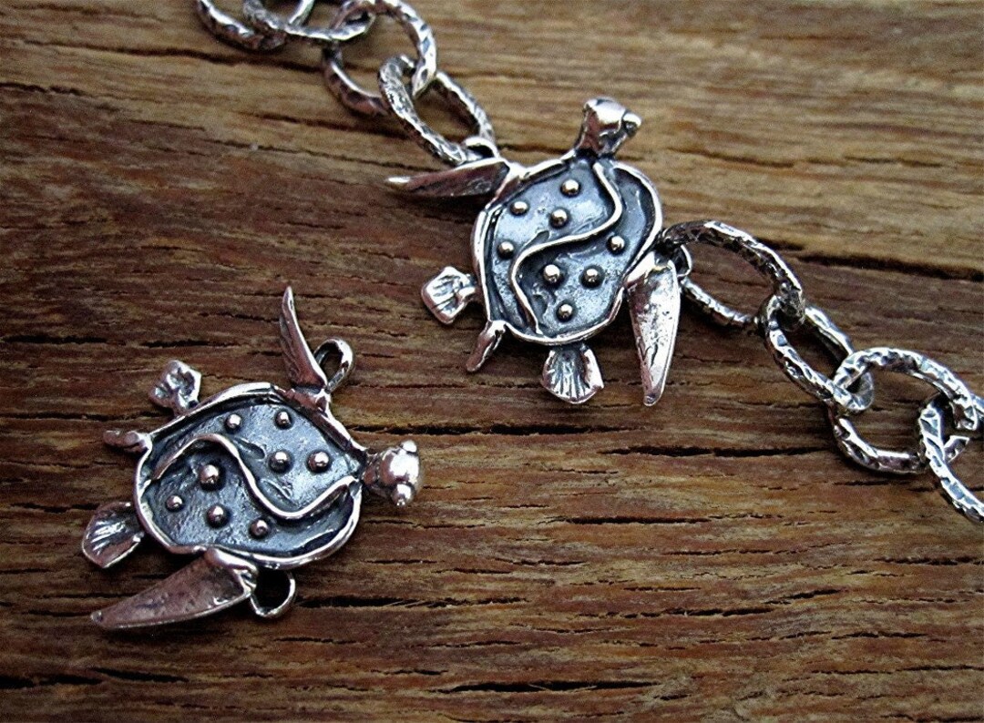Artisan Sea Turtle Chain Link and Connector in Sterling Silver (one) (X ...
