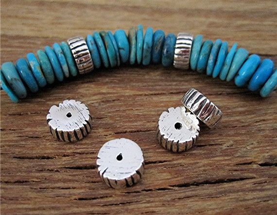 Artisan Striped Sterling Silver Spacer Bead and Slider ONE | Etsy