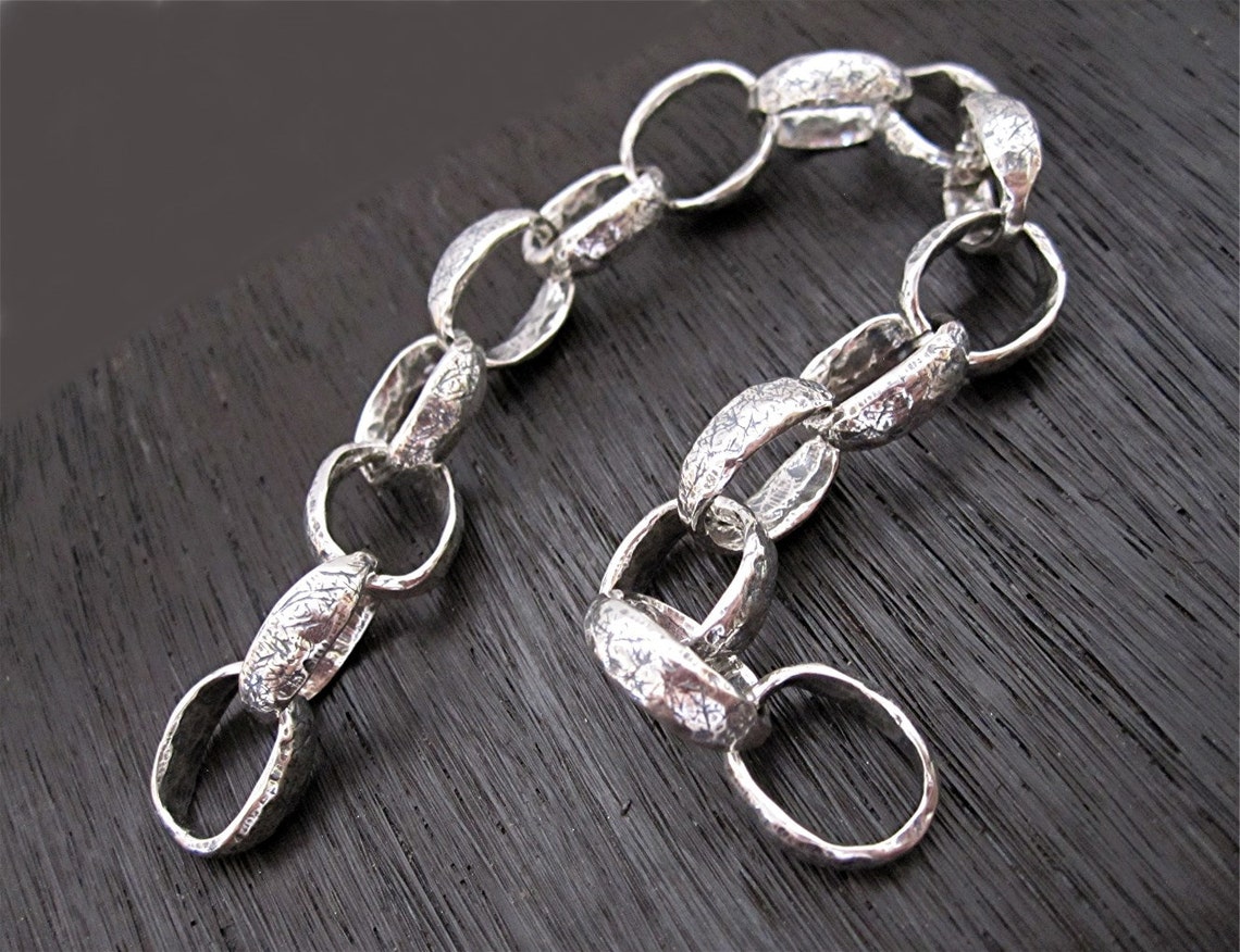 Large Artisan Textured Sterling Silver Oval Link Chain | Etsy