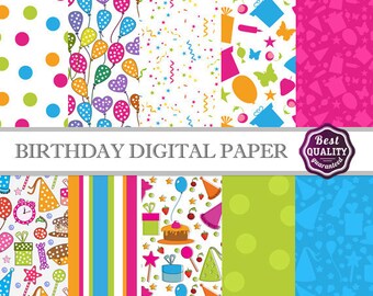 Birthday Digital Paper Purple Party Paper Pack Birthday Cake | Etsy