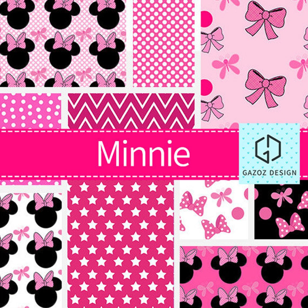 Minnie Mouse Digital Paper Pack, Polka Dots, Minnie Mouse Heads, Stars ...