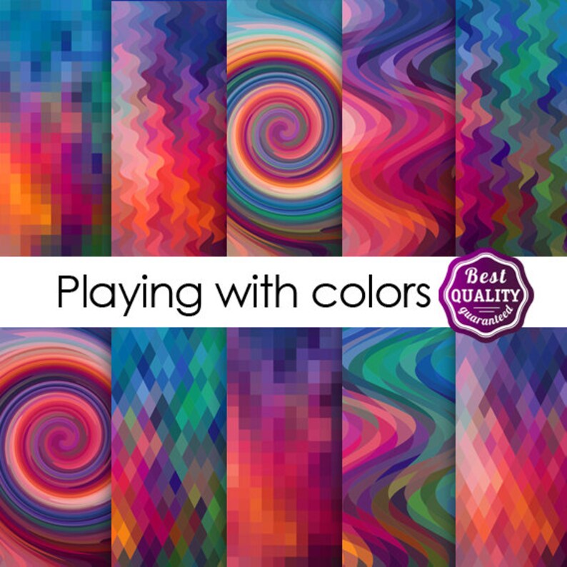 Digital Paper Set in Bright Colors, Instant Download, 10 Printable ...