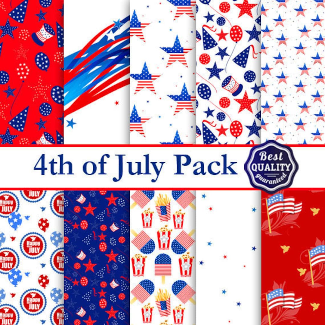 4th of July Digital Paper USA Patriotic Patterns With Stars,us Flag ...