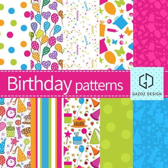 Birthday Digital Paper Pack Birthday Patterns Scrapbooking | Etsy
