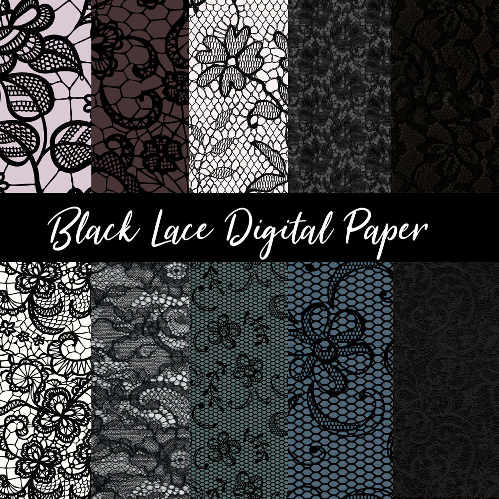 BLACK LACE Digital Paper: "lace" Backgrounds * Lace Patterns for ...