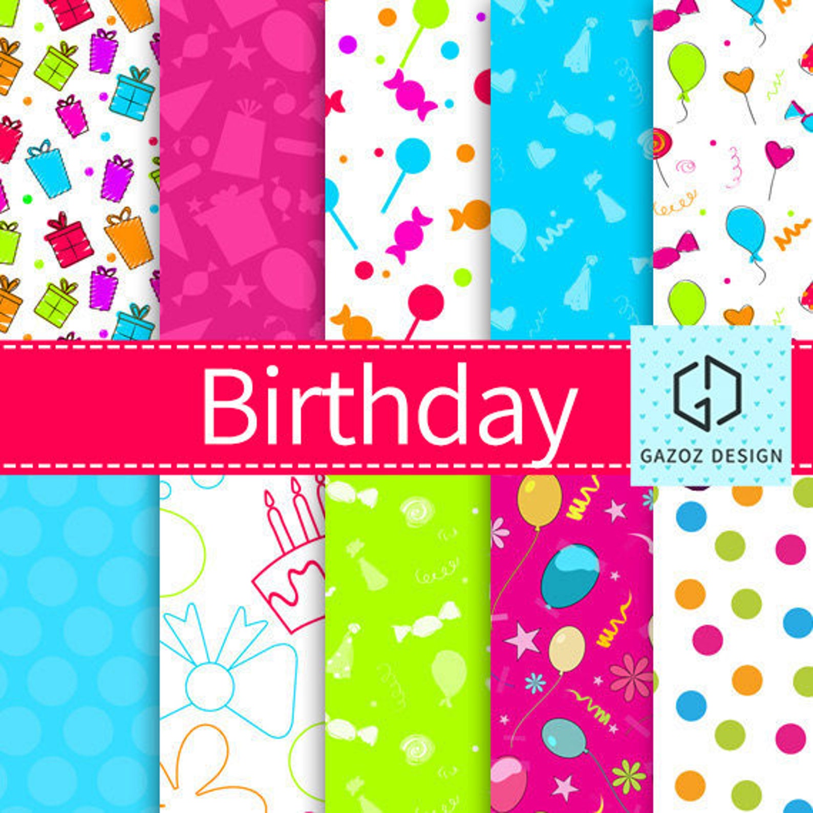 Happy Birthday Digital Paper Pack * With Birthday Patterns, to Use in ...