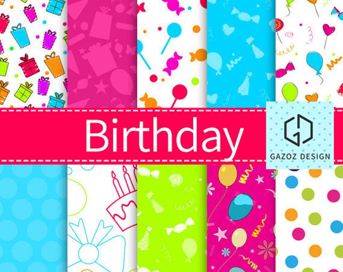 Happy Birthday Digital Paper Pack, Birthday Patterns, Birthday ...