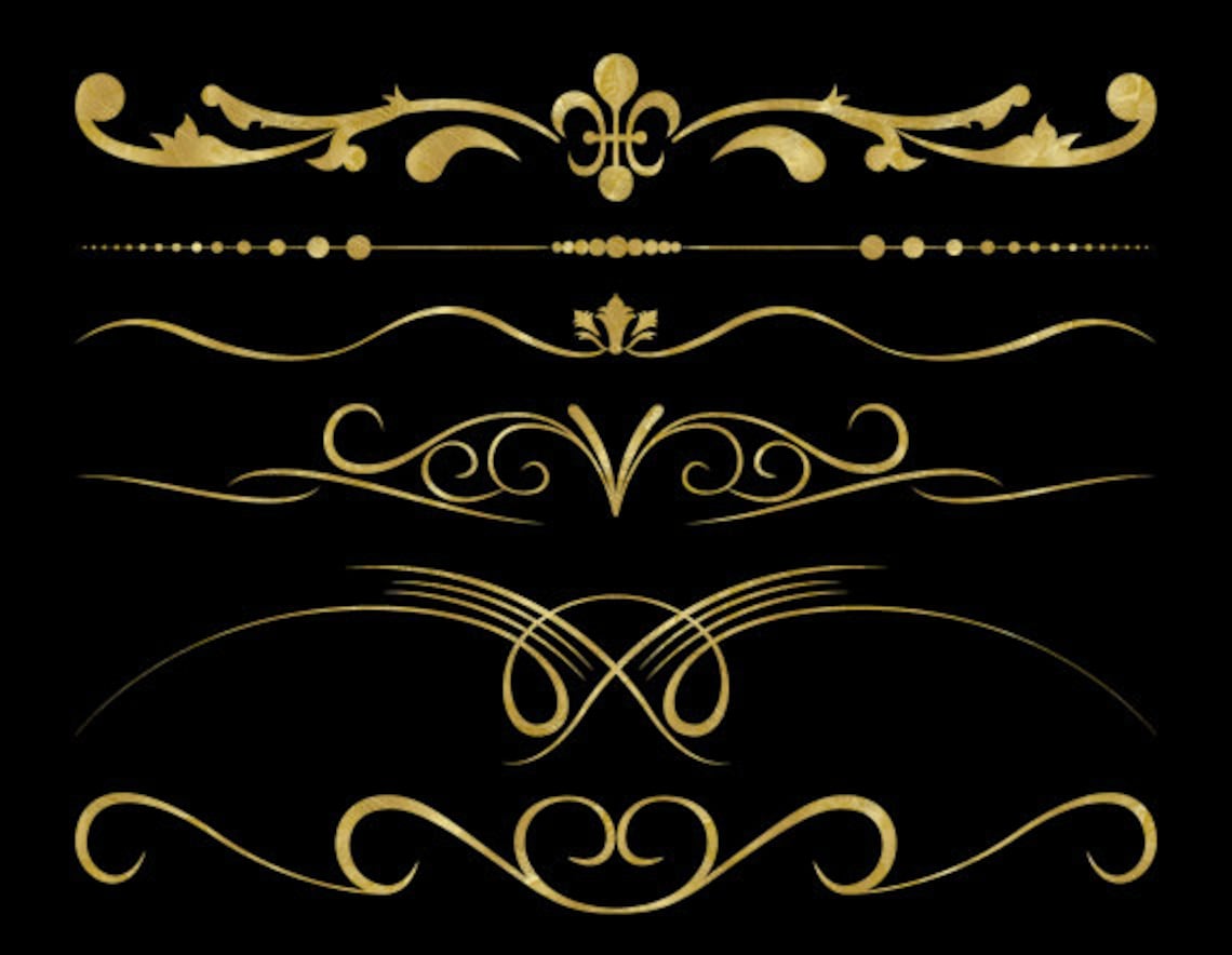Clip Art GOLD Digital Border Flourish Swirl Border Gold Flower Border ...