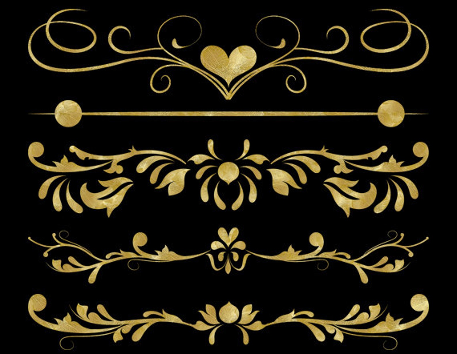 Clip Art GOLD Digital Border Flourish Swirl Border Gold Flower Border ...