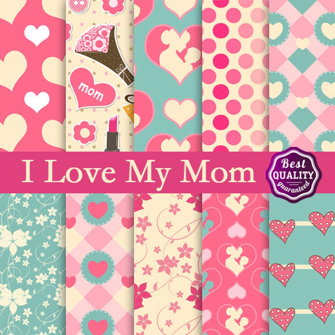 Mother's Day Digital Paper With Hearts, Mom and Child, Flower ...