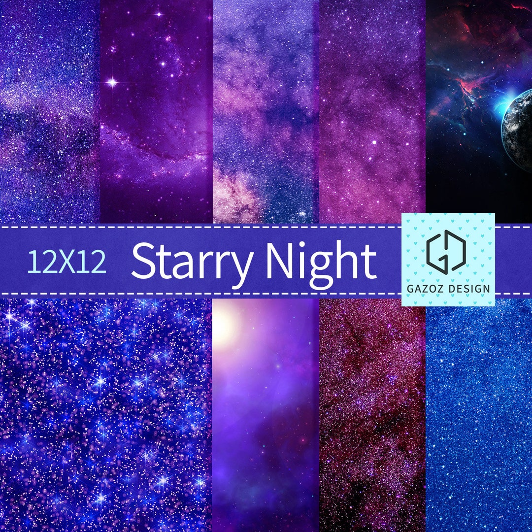 Starry Night Digital Paper, Galaxy Digital Paper, Blue Glitter Digital ...