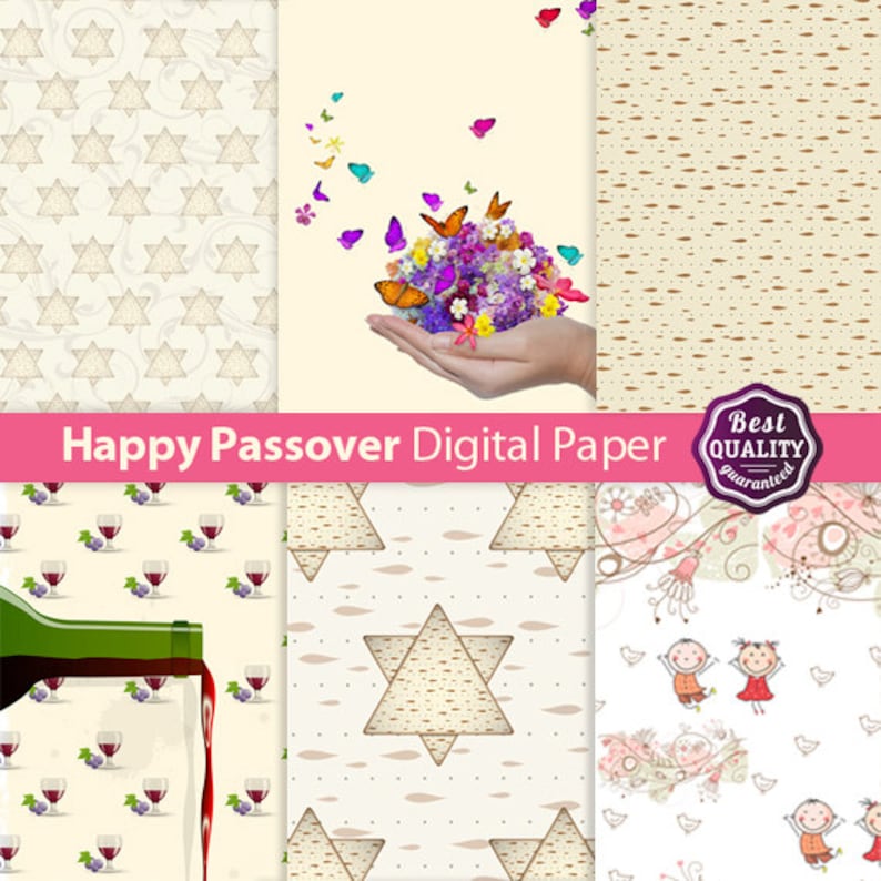 Passover Digital Papers "happy Passover" * Flowers, Butterflies, Red ...