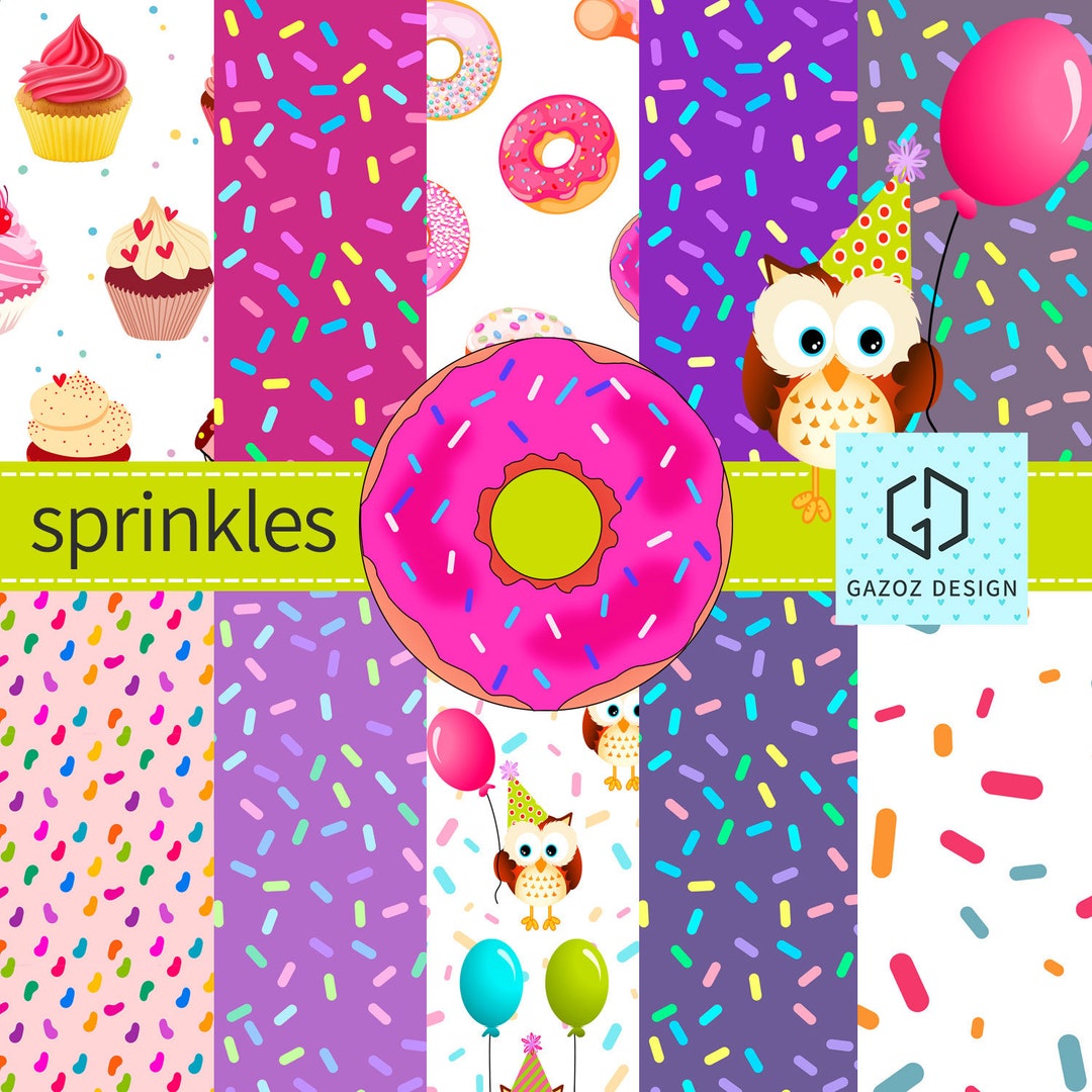Sprinkles Digital Paper, Donuts and Cupcakes, 14 Designs, 4 Png Clipart ...