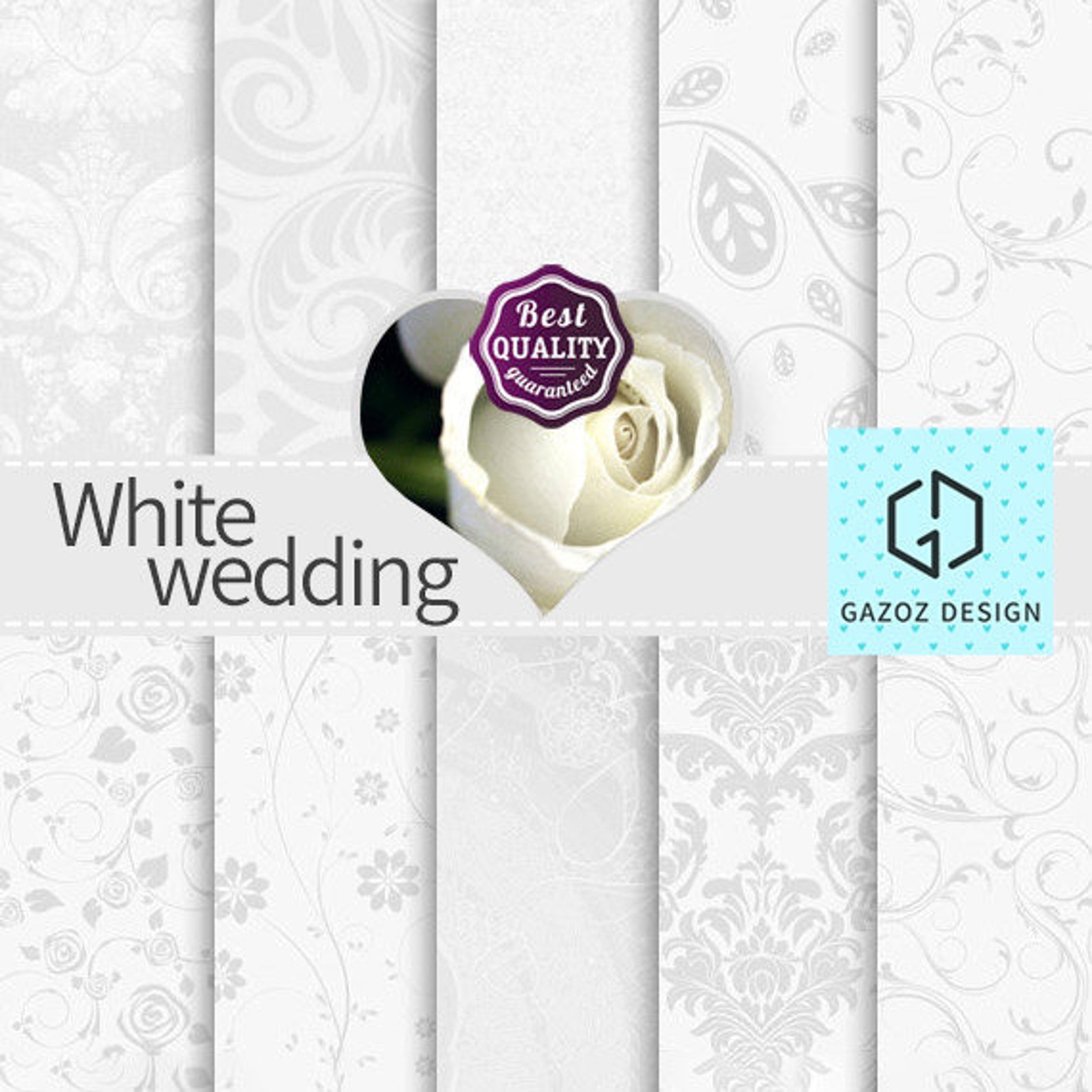 Wedding Digital Paper "white", 10 Elegant Craft Paper Pack Commercial ...