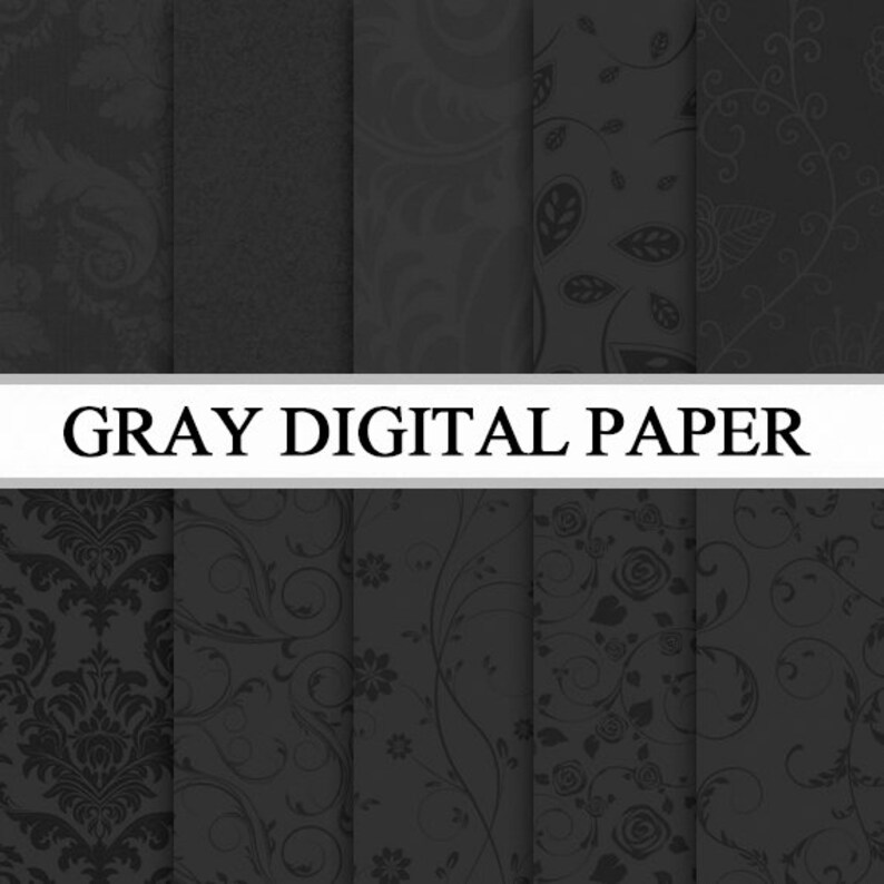 Black Digital Scrapbook Paper Set 10 Gray Papers for - Etsy