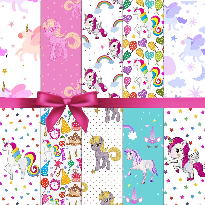Unicorn Digital Papers 12 Seamless Unicorn Designs Scrapbook Paper ...
