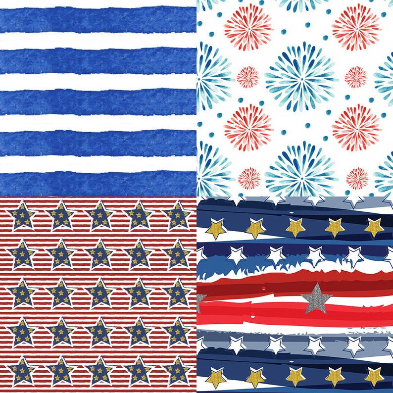 America Watercolor 4th of July Digital Paper Set in Bright Colors ...