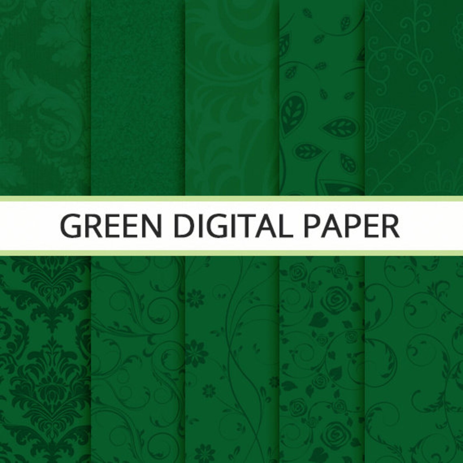 Green Digital Scrapbook Paper Set * 10 Green Papers for Scrapbooking ...