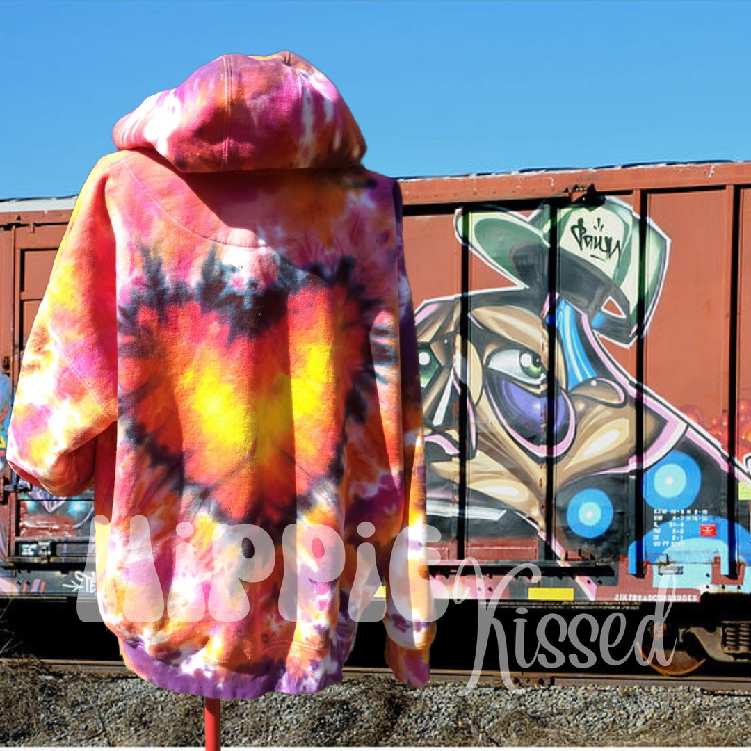 Tie Dye Zip Up Hoodie With Heart Design Hand Dyed Made To Order Etsy