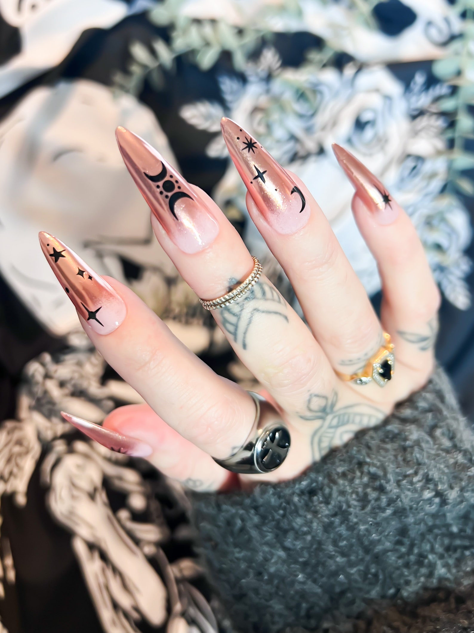 GOLDEN HOUR Rose Gold Chrome Celestial Press on Nails Available in Any ...