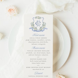 Printed Wedding Menu / Wedding Menus / Watercolor Crest / Monogram - Etsy