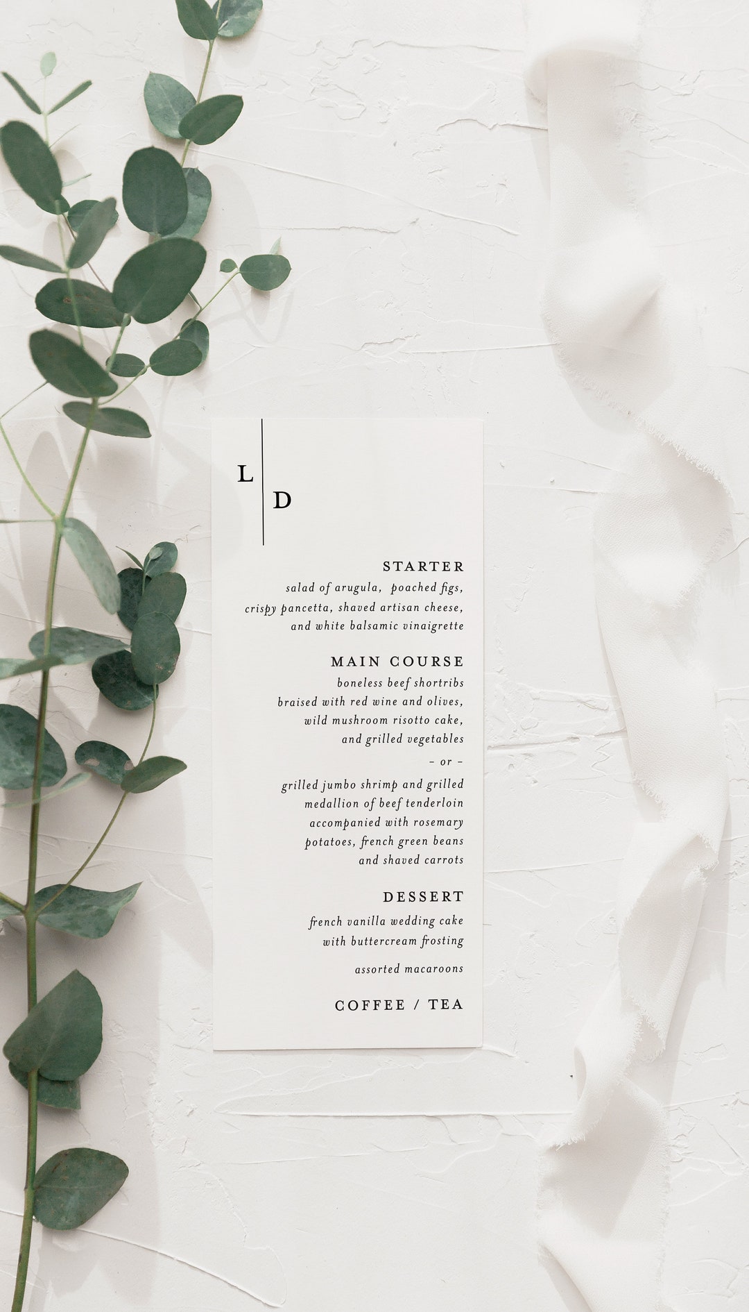 Printed Wedding Menu / Modern Wedding Menus / Monogram - Etsy