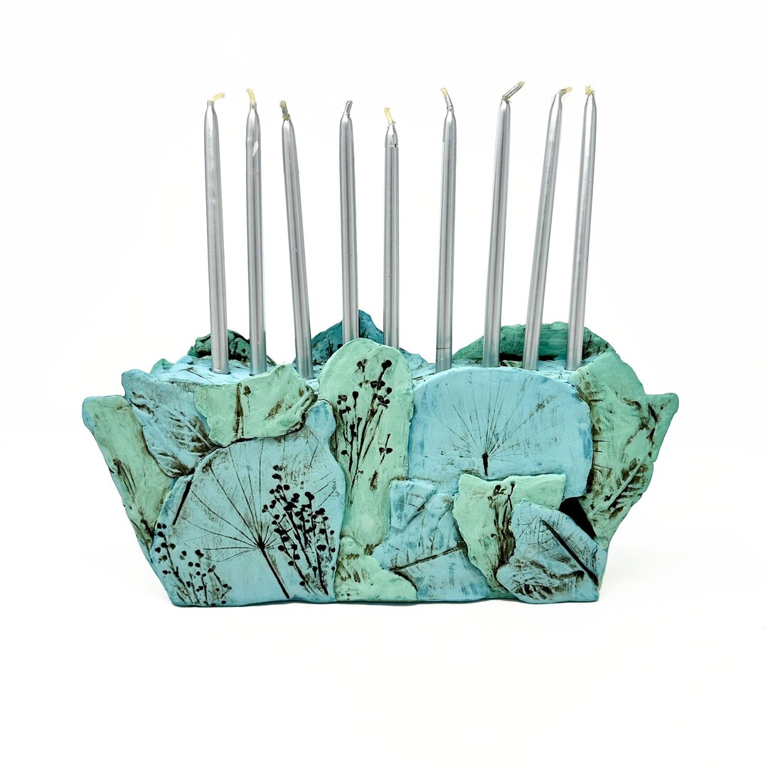Handmade Ceramic Hanukkah Menorah: "blue-green Seas," Judaica - Etsy