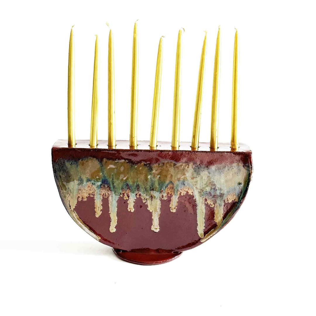 Modern Menorah, Ceramic Hanukkiah, "red Splash" Chanukah Menorah ...