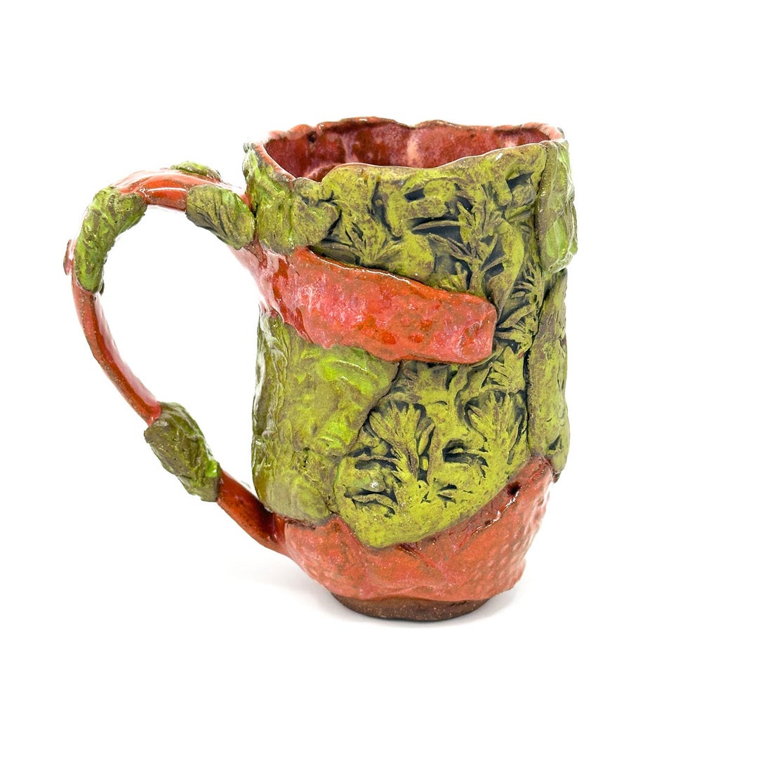 Handmade Lime & Rosemary Stoneware Coffee Mug: Botanical Textured ...