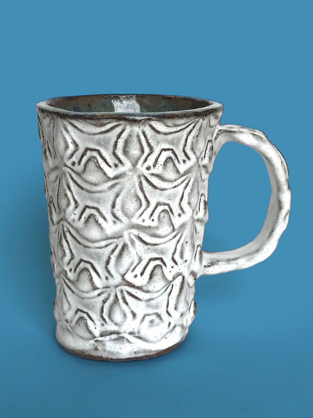 Large White & Blue Rutile Stoneware Coffee Mug With - Etsy