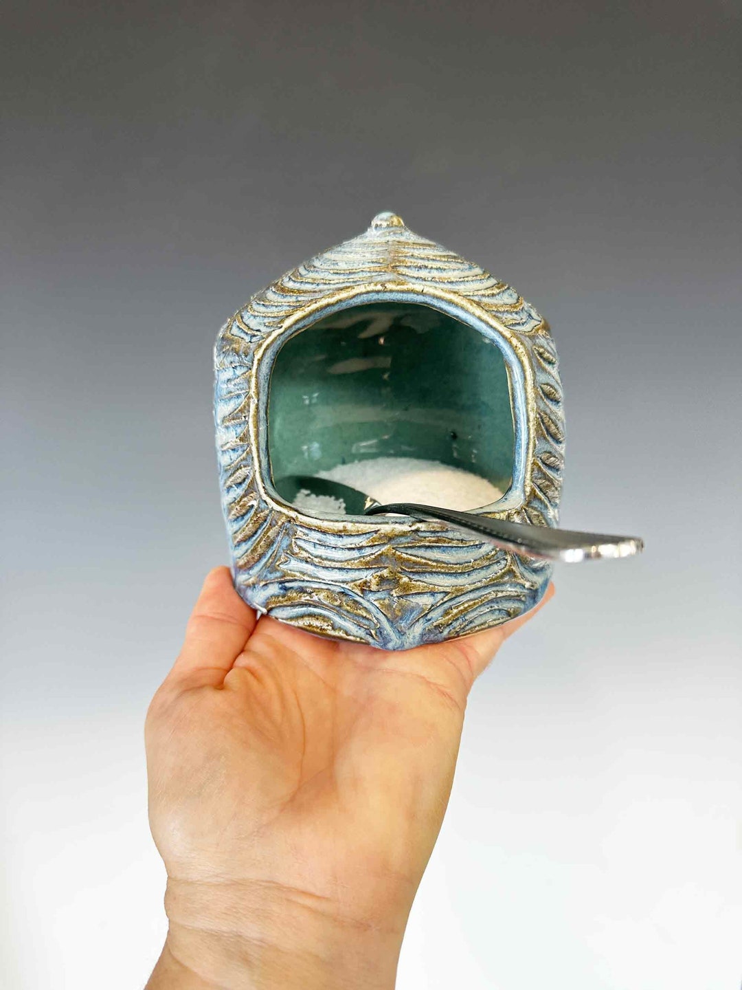 Handmade Salt Cellar in Blue, Wheel Thrown Salt Cellar, Stoneware Salt ...