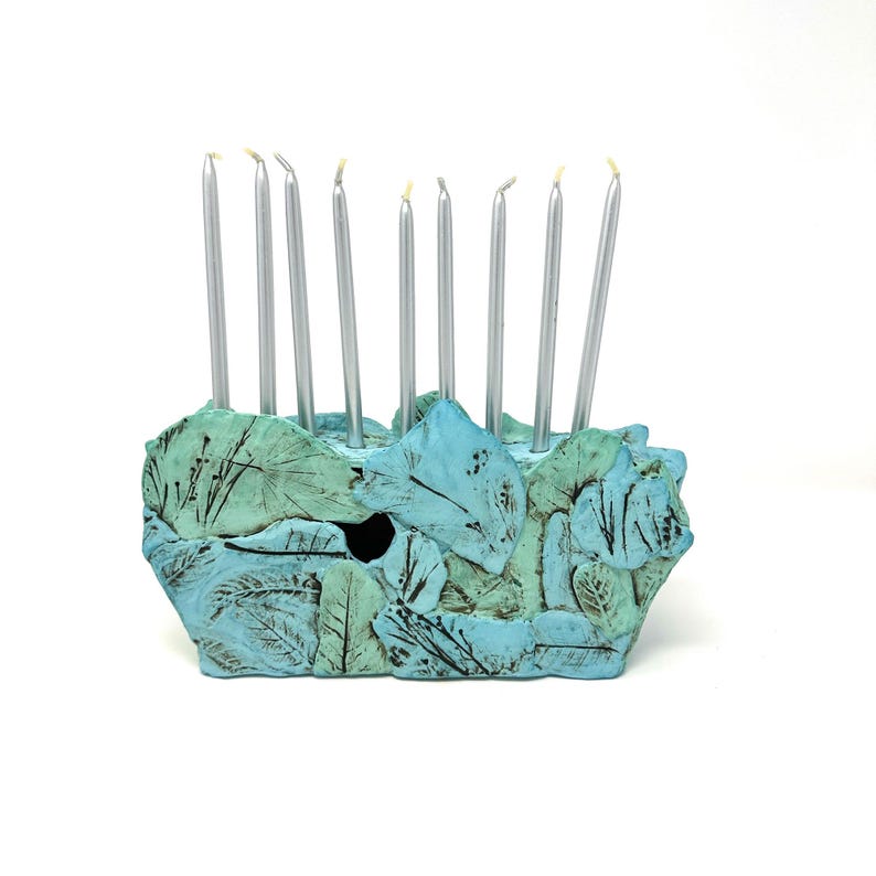 Handmade Ceramic Hanukkah Menorah: "blue-green Seas," Judaica - Etsy