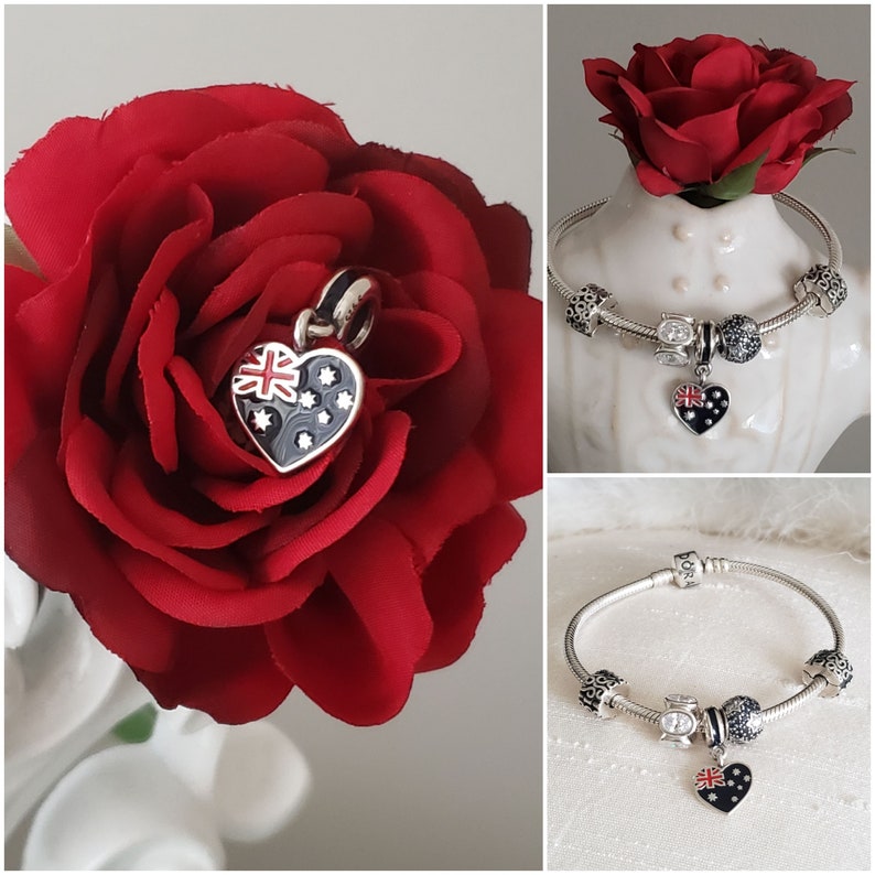 Authentic Pandora Australia Heart Flag Dangle Charm Red Blue - Etsy
