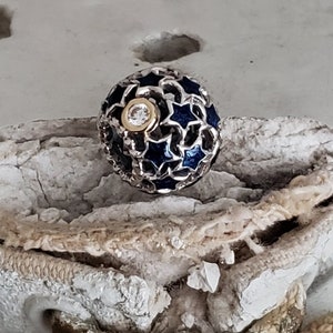 Authentic Pandora Night Sky Blue Charm Sterling Blue Enamel 14k Gold ...