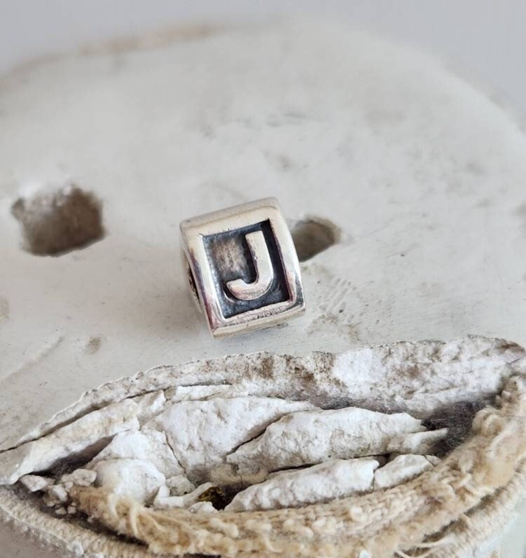 Authentic Pandora Alphabet Block Letter J Oxidized Sterling Hallmarked ...