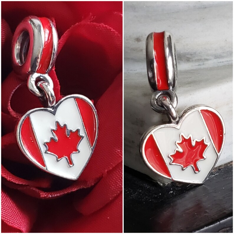 Authentic Pandora Canada Heart Flag Dangle Charm Red White - Etsy France