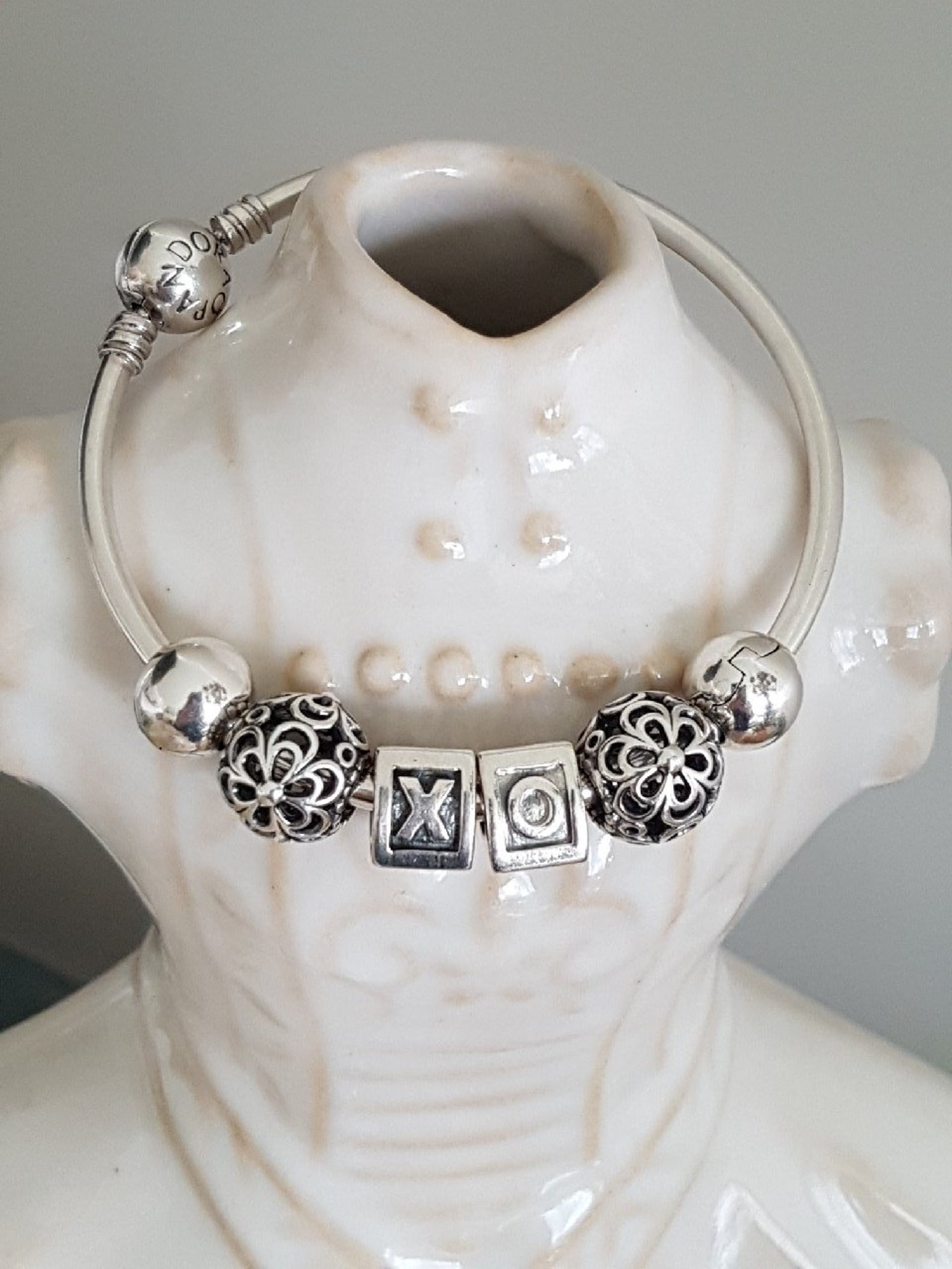 Authentic Pandora Alphabet Block Letters X or O Charms SS Oxidized ...