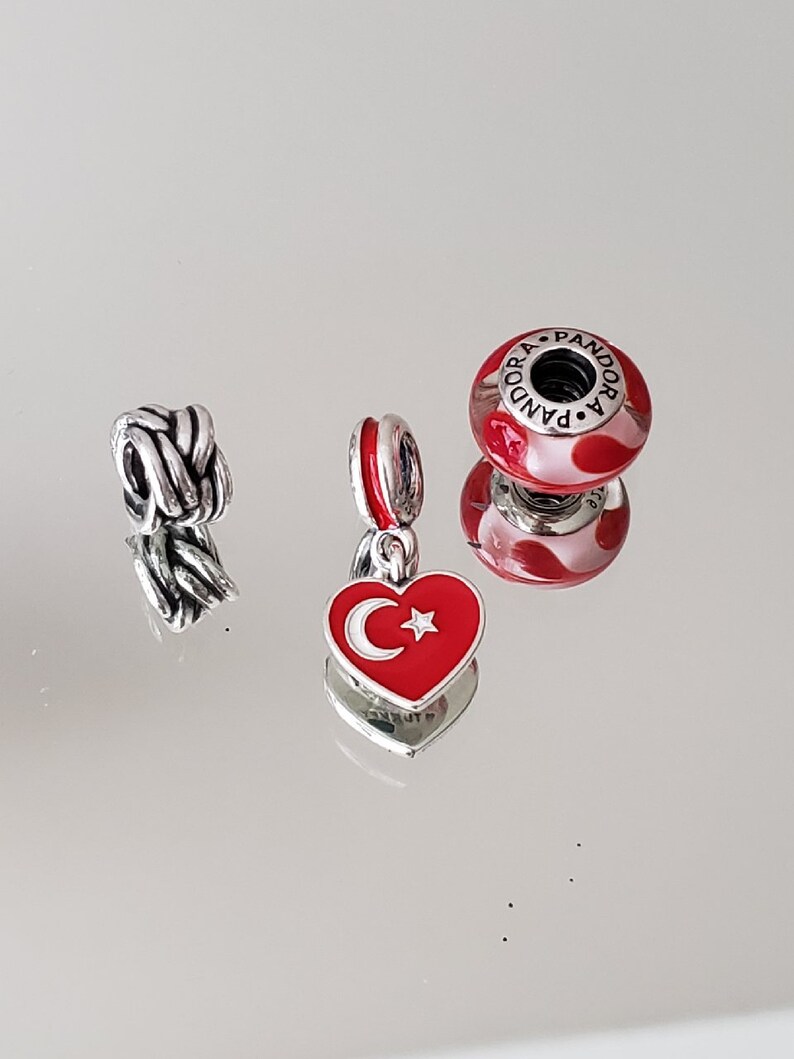 Authentic Pandora Turkey Heart Flag Dangle Charm Red White | Etsy